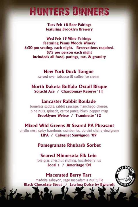 Upcoming Hunters Dinner on the February Calendar at Half Moon ...